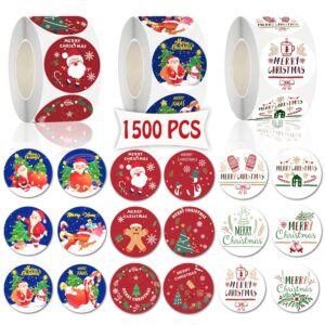 partywind 1500 pcs merry christmas stickers, self-adhesive stickers roll for christmas ornaments decorations, christmas labels stickers for envelopes crafts decor (3 rolls)