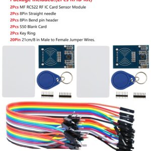 WWZMDiB 2 Pcs MFRC522 RFID Kit for Arduino Raspberry Pi（RC522 IC Card Sensor Module + S50 Blank Card + Key Ring + Jumper Wires）