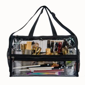 Game Changer Travel Bag Actor Bag Clear Vinyl PVC Makeup Cosmetic Toiletry Bag MUA Kits Organizer Bag Stadium Approved Clear Tote Gym Bag with Adjustable Strap for Home,Work,Concerts, Sports Events