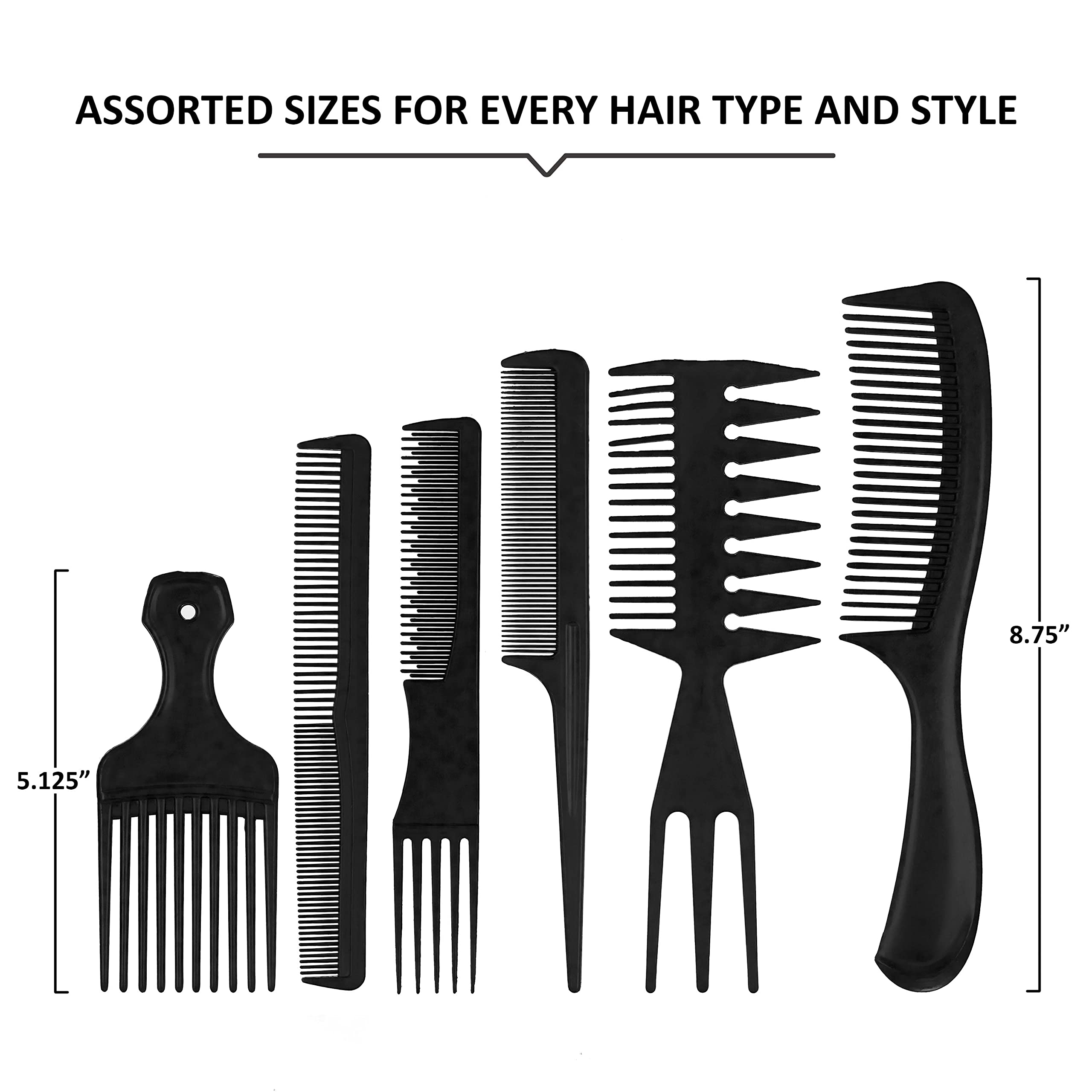 Expressions 12pc Styling Combs, Hair Comb Set for All Hair Types, Professional Barber Supplies, Durable Material, Gentle on Hair