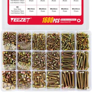 yeezet 1600pcs m4 m5 m6 grade 8.8 heavy duty bolts and nuts flat & lock washers assortment kit includes 15 most common sizes