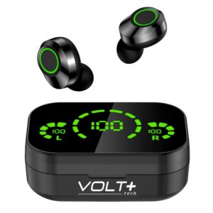 volt plus tech wireless v5.3 led pro earbuds compatible with your gopro hero8 sports ipx3 bluetooth water & sweatproof/noise reduction & quad mic(black)