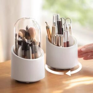 tddbm brush holder with lid,make up organizers and storage,rotating makeup organizer with 7 slots for various sizes of brushes,covered makeup brush holder,dustproof makeup organizer for vanity…