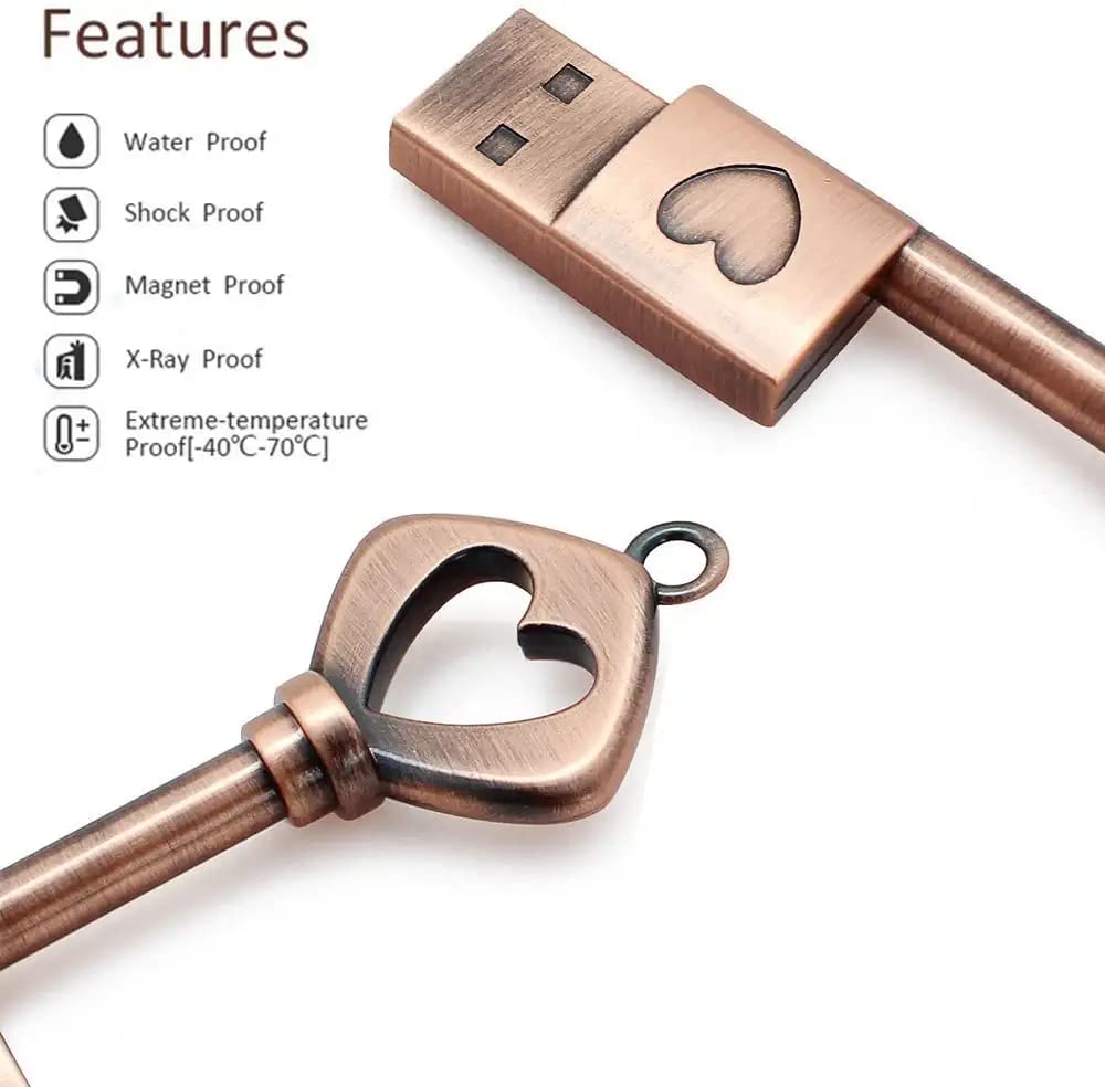 128GB USB 2.0 Flash Drive Metal Heart Key Ring Shape Waterproof Keychain USB Pen Drive Memory Stick Thumb Drives Pendrive