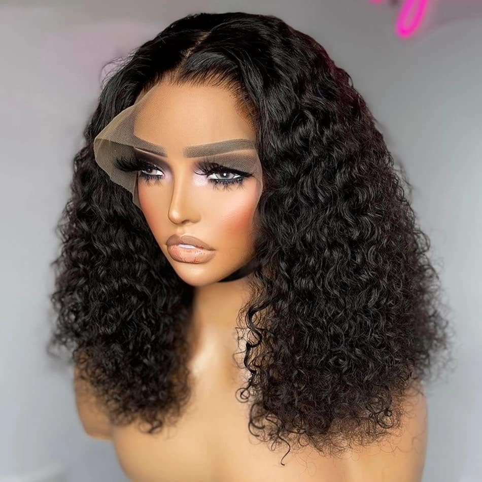 Curly Lace Front Wigs Human Hair 13X4 Kinky Curly Hd Lace Frontal Wig for Women Short Curly Human Hair Wigs Pre Plucked Deep Curly Transparent Lace Wigs 180 Density Glueless Human Hair Curly Wigs