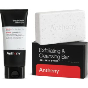 Anthony Shaving Cream Mens Sensitive Skin 6 Fl Oz and Anthony Mens Soap Bar Exfoliating Soap 5 Oz