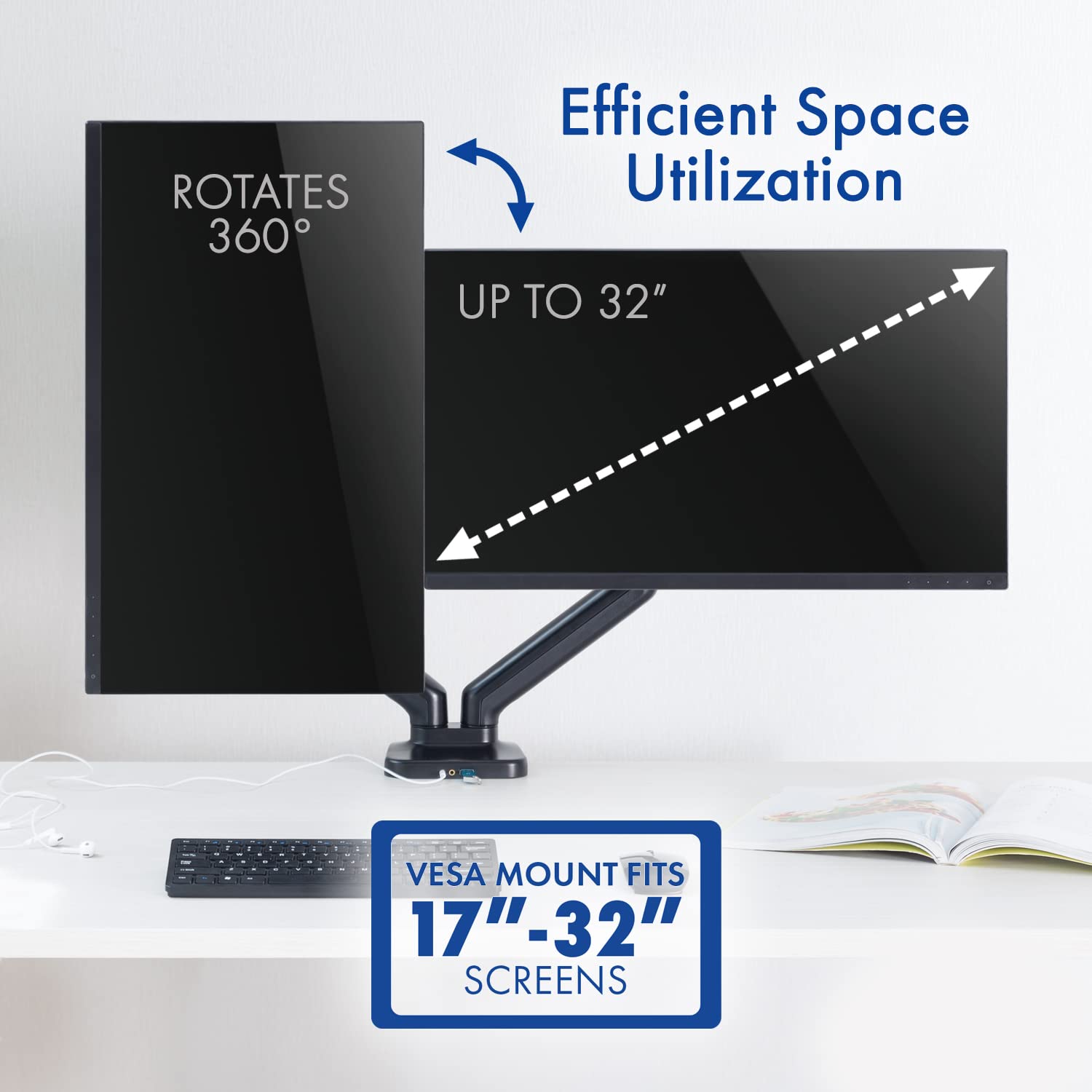 Stellar Mounts Dual Spring LCD Monitor Arms with USB and Multimedia Ports for: AOC 24G2 24" Frameless Gaming IPS Monitor, FHD 1080P, 1ms 144Hz