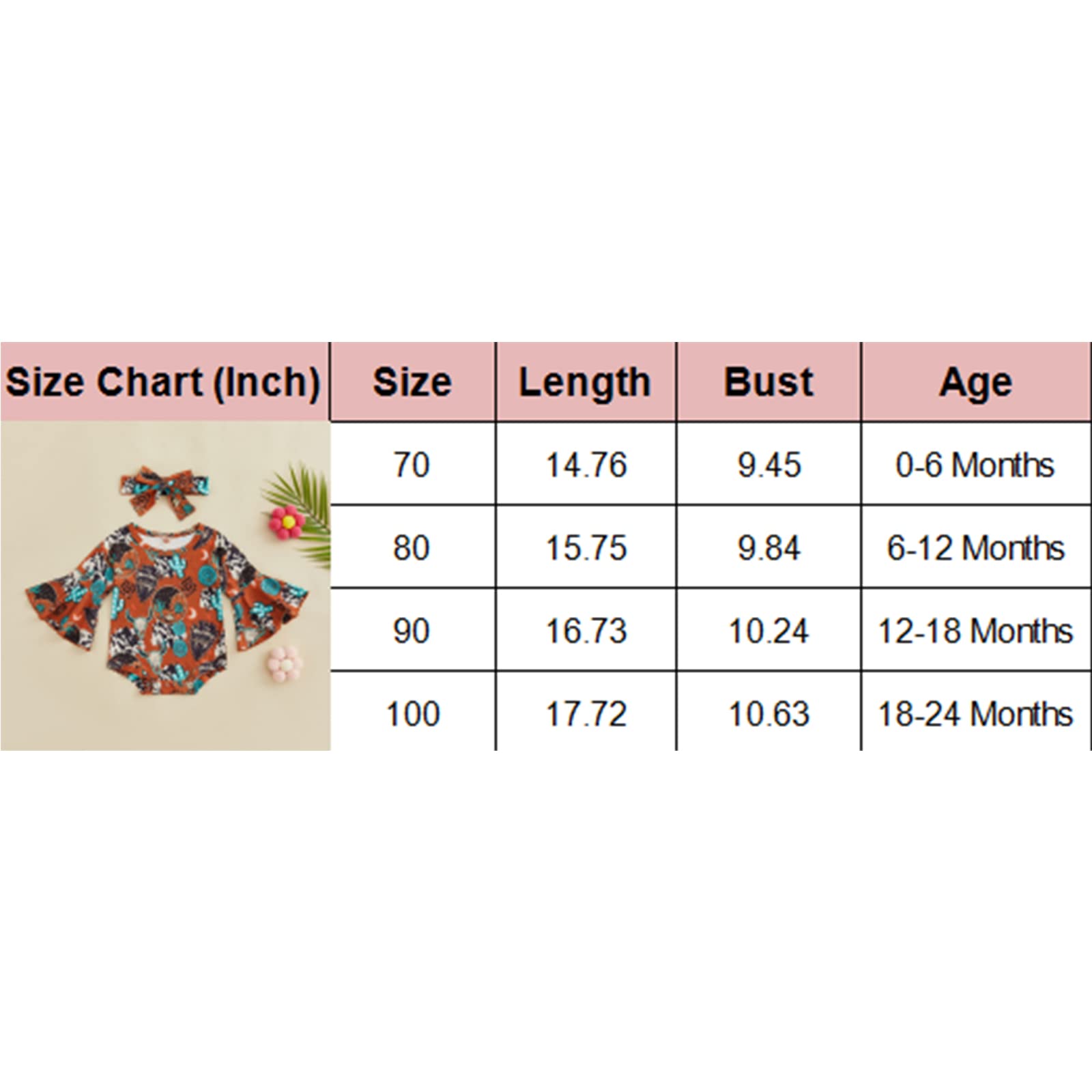 Newborn Baby Girl Romper Flare Long Sleeve Floral Cow Print Bodysuit Jumpsuit with Headband Cute Fall Winter Clothes (Pink, 0-6 Months)