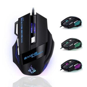 bileeko gaming mouse wired mouse usb optical mouse 3200 dpi adjustable comfort grip ergonomic mice rgb breathing backlit 7 buttons fire key for windows, mac os, linux, laptop computer pc black