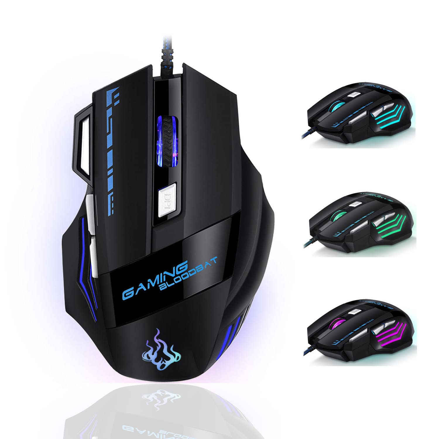 Bileeko Gaming Mouse Wired Mouse USB Optical Mouse 3200 DPI Adjustable Comfort Grip Ergonomic Mice RGB Breathing Backlit 7 Buttons Fire Key for Windows, Mac OS, Linux, Laptop Computer PC Black