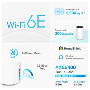 TP-Link Deco AXE5400 Tri-Band WiFi 6E Mesh System(Deco XE75 Pro) - 2.5G WAN/LAN Port, Covers up to 5500 Sq.Ft, Replaces WiFi Router and Extender, AI-Driven Mesh, New 6GHz Band, 2-Pack (Renewed)