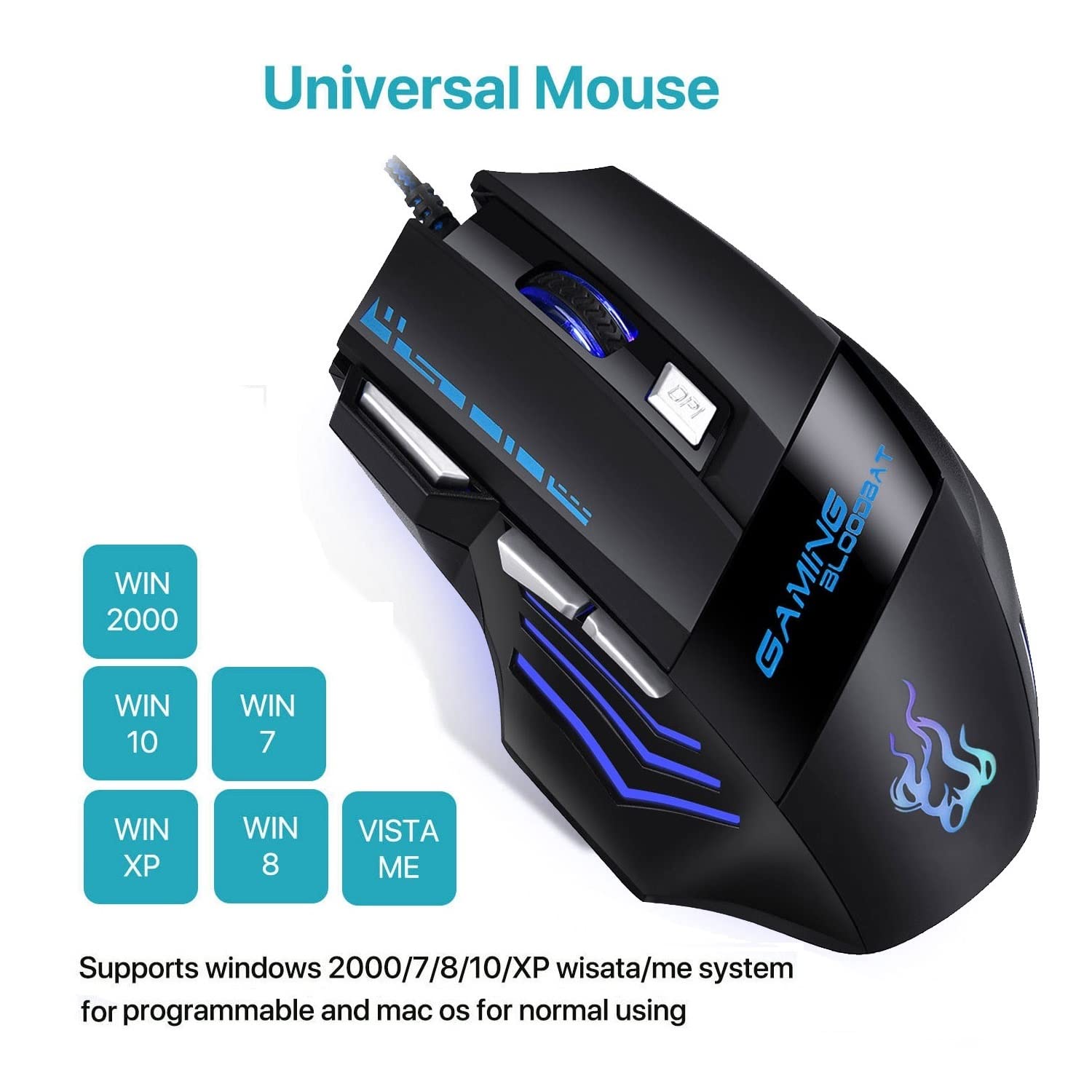 Bileeko Gaming Mouse Wired Mouse USB Optical Mouse 3200 DPI Adjustable Comfort Grip Ergonomic Mice RGB Breathing Backlit 7 Buttons Fire Key for Windows, Mac OS, Linux, Laptop Computer PC Black