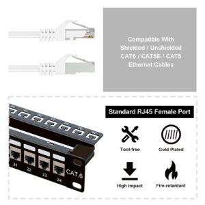 iwillink 10Gbps Patch Panel 24 Port, RJ45 Through Coupler Cat6 Patch Panel, STP Shielded Patch Panel 19-Inch 1U with Back Bar, Wallmount or Rackmount, Compatible with Cat5, Cat5e, Cat6 Cabling