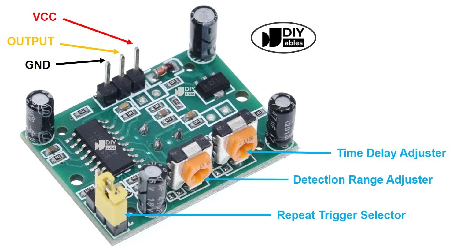 DIYables 2pcs HC-SR501 Infrared PIR Motion Sensor for Arduino, ESP32, ESP8266, Raspberry Pi