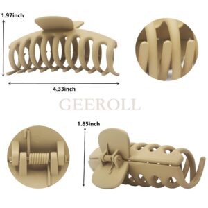 GEEROLL8 Pack 4.3 Inch Large Hair Claw Clips for Women Thin Thick Curly Hair, Non-slip Hair Clips,Neutral Colors,Black claw clip