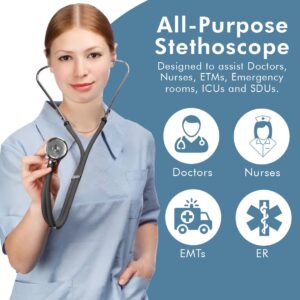 Novamedic Dual Head Sprague Rappaport Stethoscope, Black, 30-inch First Aid Stethoscope for Nurses, Doctors, ETMs, Nursing Homes, Cardiac Diagnostic, Cardiology and Medical Supplies Kit