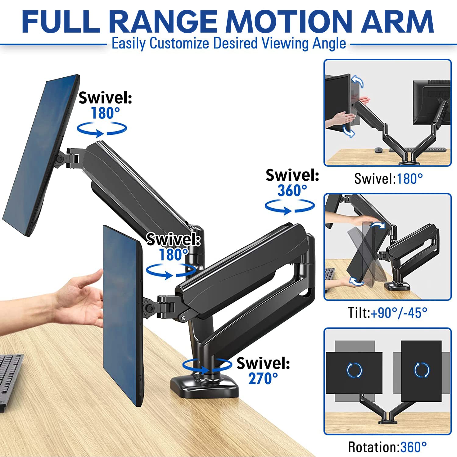 Stellar Mounts Dual Spring LCD Monitor Arms with USB and Multimedia Ports for: AOC 24G2 24" Frameless Gaming IPS Monitor, FHD 1080P, 1ms 144Hz