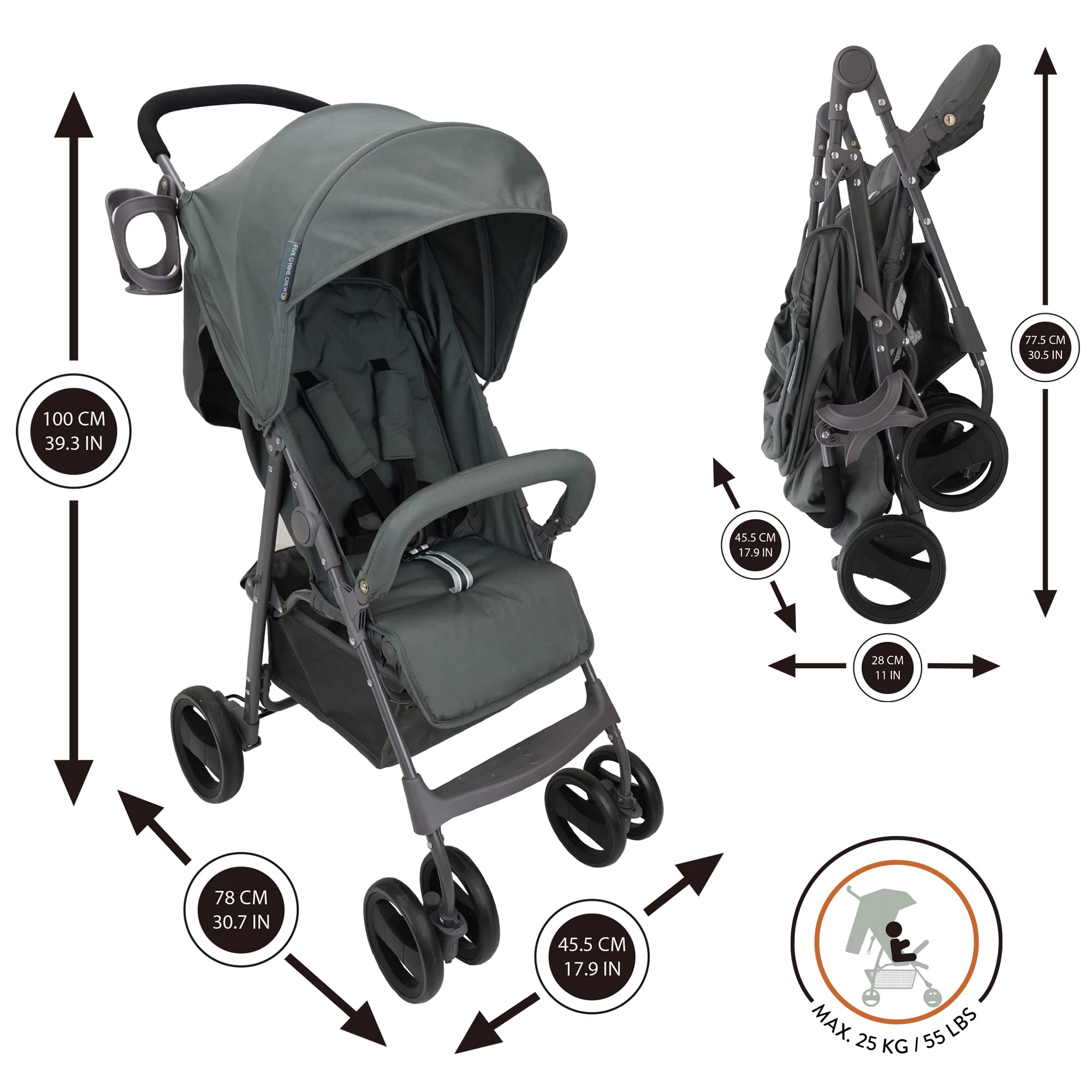 509 Crew Shopee: Kids Lightweight Stroller with Extra-Large Canopy - Storage Basket, Front Swivel Wheels, Ergonomic Handle, Cup Holder & Reclinable Back Rest, Ages 6-36 Months