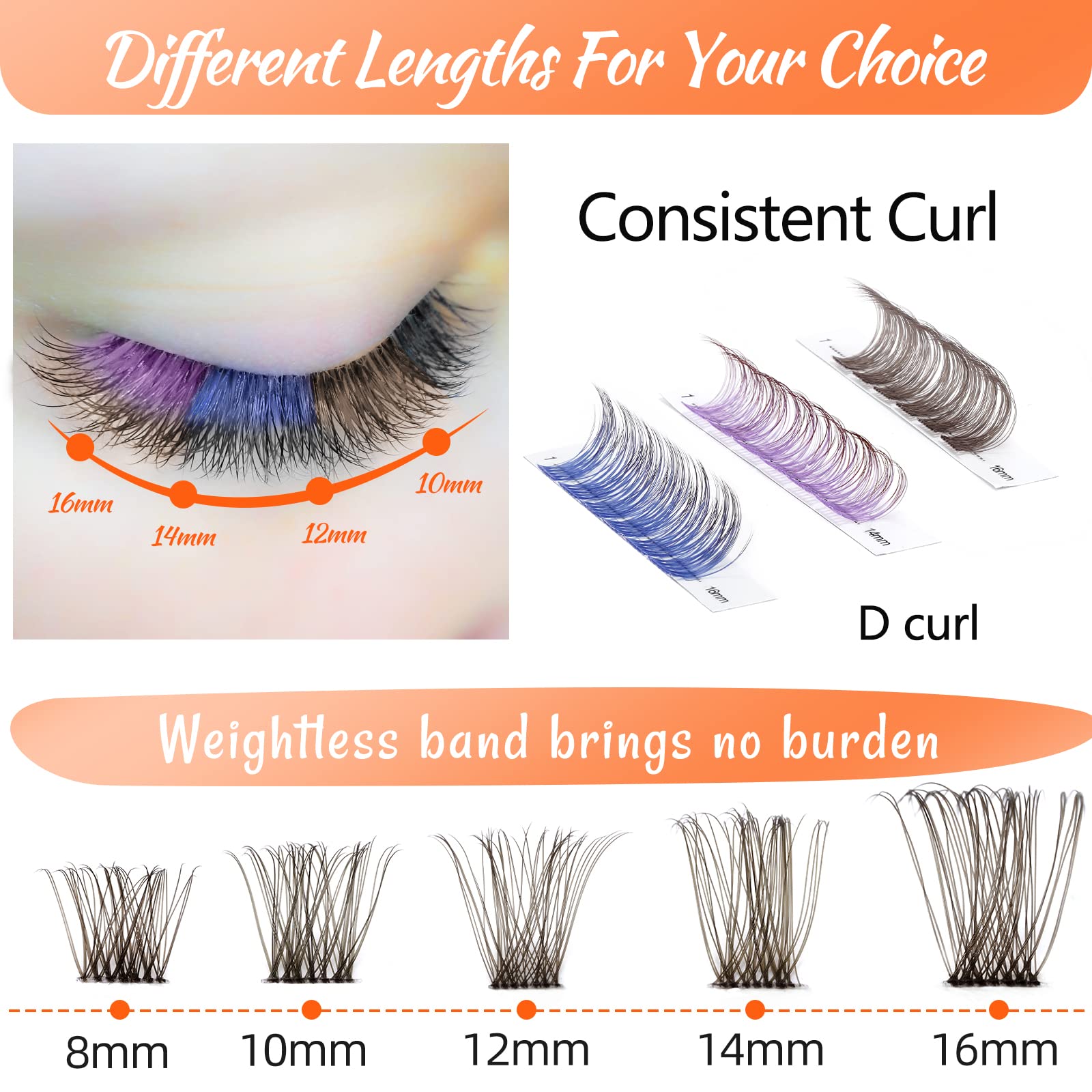 Cluster Lashes, Crislashes Lash Clusters 13 Rows Soft, DIY Eyelash Extensions, 78 PCS Resuable Cluster Eyelash Extensions at Home (F16 Mix 8-16mm-Brown)