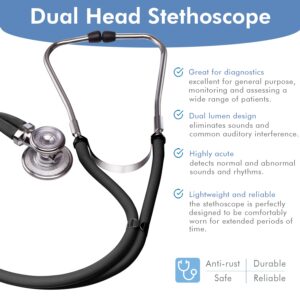 Novamedic Dual Head Sprague Rappaport Stethoscope, Black, 30-inch First Aid Stethoscope for Nurses, Doctors, ETMs, Nursing Homes, Cardiac Diagnostic, Cardiology and Medical Supplies Kit