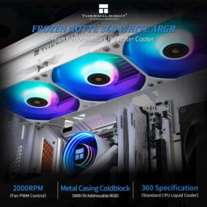 Thermalright Frozen Notte 360 White ARGB Water Cooling CPU Cooler, 360 White CPU Cooler Specifications, 3×120mm PWM Fans, S-FDB V2 Bearings, Suitable for AMD/AM4/AM5, Intel 1700/1150/1151/1200/2011