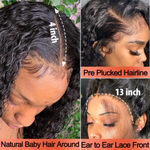 Curly Lace Front Wigs Human Hair 13X4 Kinky Curly Hd Lace Frontal Wig for Women Short Curly Human Hair Wigs Pre Plucked Deep Curly Transparent Lace Wigs 180 Density Glueless Human Hair Curly Wigs