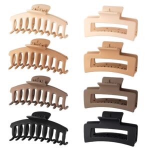 GEEROLL8 Pack 4.3 Inch Large Hair Claw Clips for Women Thin Thick Curly Hair, Non-slip Hair Clips,Neutral Colors,Black claw clip