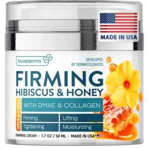 nuvadermis hibiscus and honey firming cream - skin tightening cream - reduces fine lines - lifts and moisturizes skin with natural collagen and dmae - made in usa, 1.7 oz jar