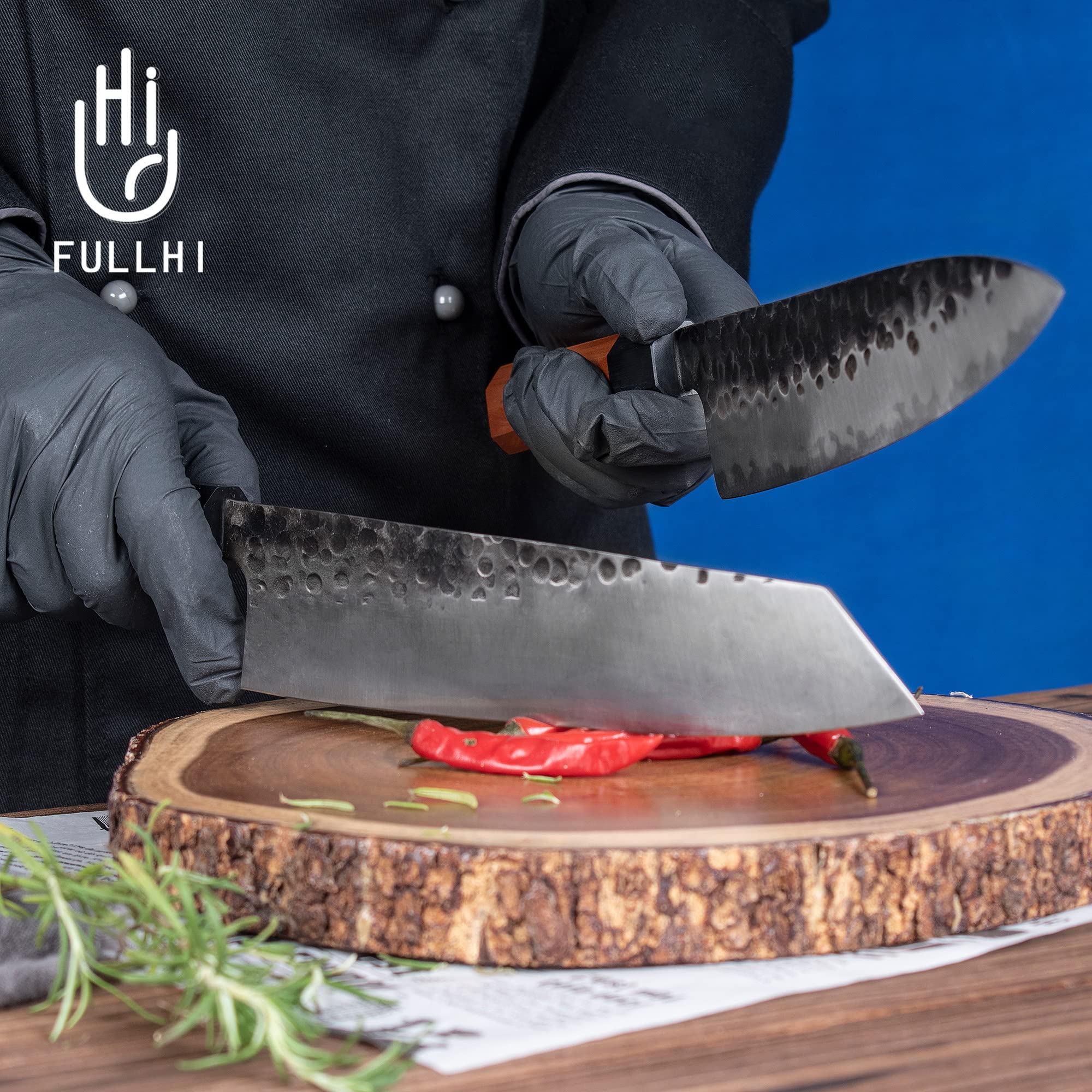 FULLHI 18pcs Japanese Gyuto Chef Knife set Professional Hand Forged Kitchen Chef Knife, 3 Layers 9CR18MOV High Carbon Meat Sushi Knife Rosewood Handle with knife bag