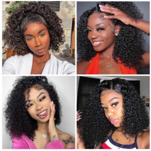 Curly Lace Front Wigs Human Hair 13X4 Kinky Curly Hd Lace Frontal Wig for Women Short Curly Human Hair Wigs Pre Plucked Deep Curly Transparent Lace Wigs 180 Density Glueless Human Hair Curly Wigs