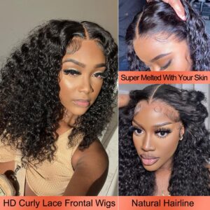 Curly Lace Front Wigs Human Hair 13X4 Kinky Curly Hd Lace Frontal Wig for Women Short Curly Human Hair Wigs Pre Plucked Deep Curly Transparent Lace Wigs 180 Density Glueless Human Hair Curly Wigs