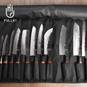 FULLHI 18pcs Japanese Gyuto Chef Knife set Professional Hand Forged Kitchen Chef Knife, 3 Layers 9CR18MOV High Carbon Meat Sushi Knife Rosewood Handle with knife bag