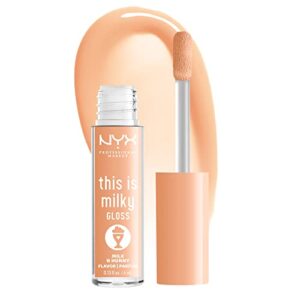 nyx professional makeup this is milky gloss, lip gloss with 12 hour hydration, vegan - milk & hunny (honey nude)