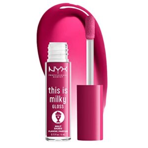 nyx professional makeup this is milky gloss, lip gloss with 12 hour hydration, vegan - malt shake (warm red)