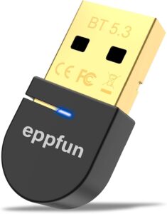 eppfun usb bluetooth adapter for pc laptop desktop, bluetooth 5.3 dongle receiver, wireless audio adapter, support windows 11/10/8.1, compatible with mouse keyboard headphones/headsets printers