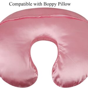 Satin Nursing Pillow Cover Set 2 Pack Ultra Soft Silk Compatible with Boppy Pillow for Breastfeeding Pillow Protect for Baby Hair and Skin White & Pink