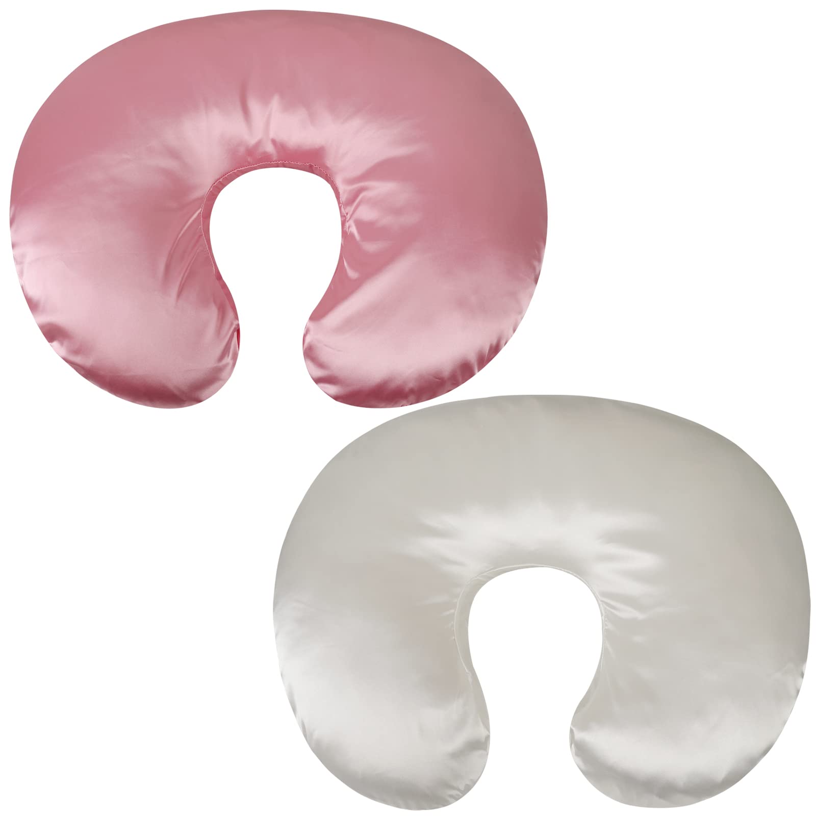 Satin Nursing Pillow Cover Set 2 Pack Ultra Soft Silk Compatible with Boppy Pillow for Breastfeeding Pillow Protect for Baby Hair and Skin White & Pink