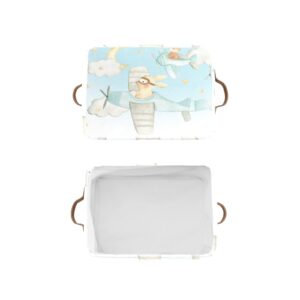 Cute Airplane Animals Personalized Storage Bins Basket Cubic Organizer with Durable Handle for Shelves Wardrobe Nursery Toy 1 Pack