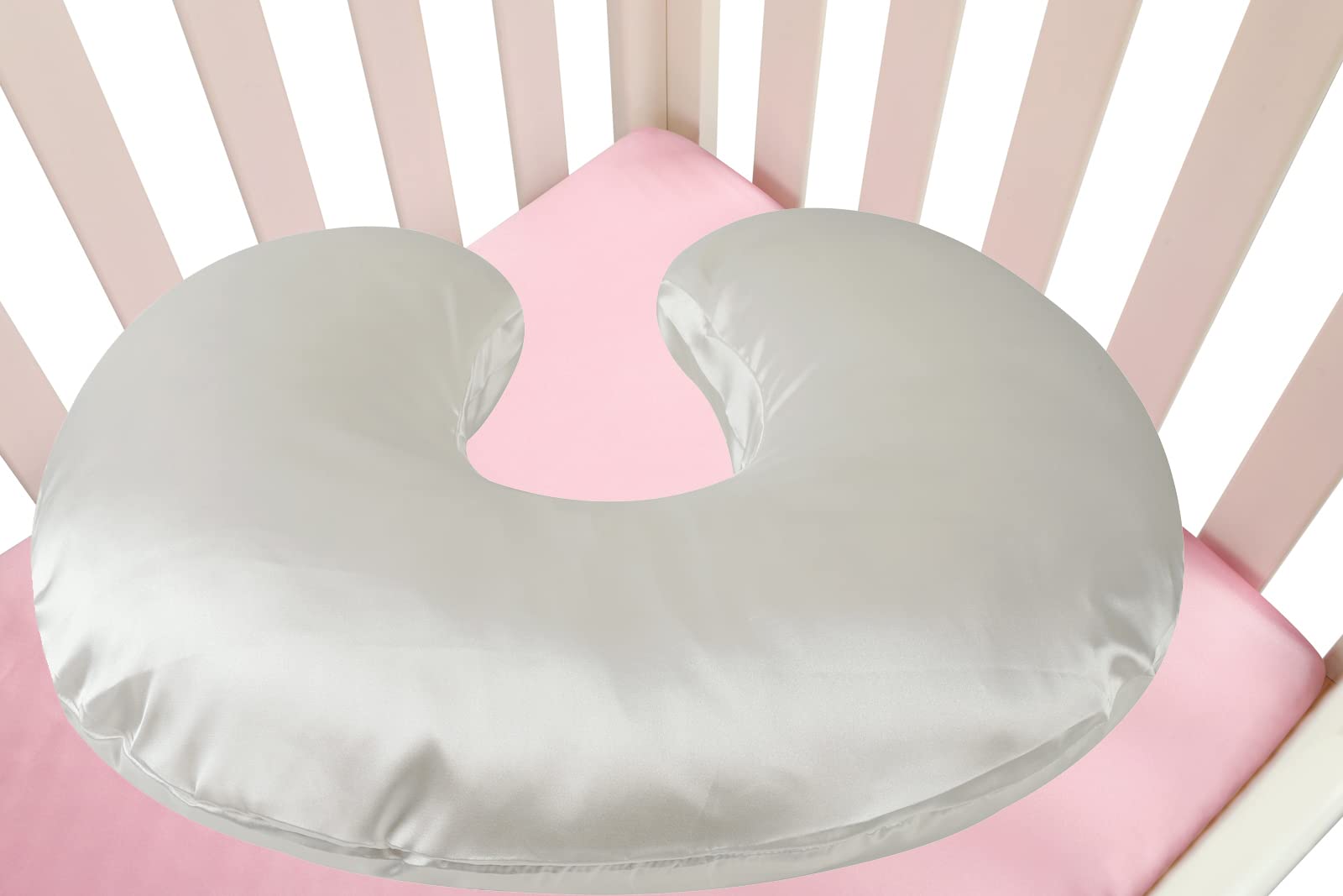 Satin Nursing Pillow Cover Set 2 Pack Ultra Soft Silk Compatible with Boppy Pillow for Breastfeeding Pillow Protect for Baby Hair and Skin White & Pink