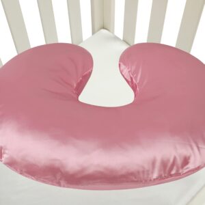 Satin Nursing Pillow Cover Set 2 Pack Ultra Soft Silk Compatible with Boppy Pillow for Breastfeeding Pillow Protect for Baby Hair and Skin White & Pink