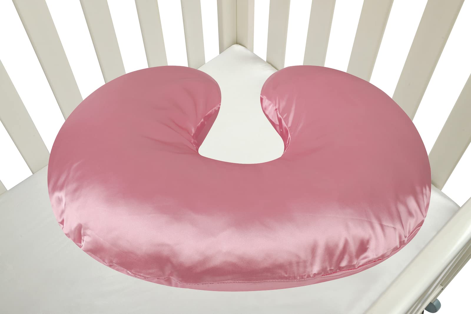 Satin Nursing Pillow Cover Set 2 Pack Ultra Soft Silk Compatible with Boppy Pillow for Breastfeeding Pillow Protect for Baby Hair and Skin White & Pink