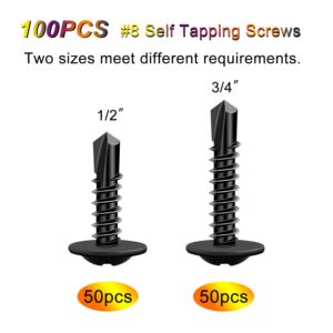 weideer 100pcs #8 Self Tapping Screws for matal Sheet Metal Screws 410 Stainless Steel Assortment Kit Black Oxide Truss Head Screws (1/2" 50pcs+3/4" 50pcs)