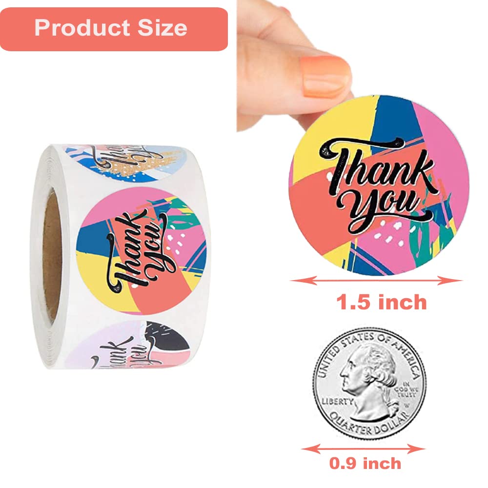 Hohamn 1.5" Thank You Stickers Roll, 500PCS Thank You Art Stickers Label for Wedding, Baby Shower, Birthday Party, Baking Packaging, Envelope Seals