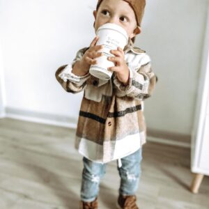 Amiblvowa Little Kids Toddler Baby Boy Girl Shirt Jacket Plaid Long Sleeve Button Down Fall Flannel Shacket Coat Tops (Khaki Plaid, 12-18 Months)