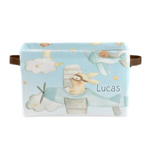 cute airplane animals personalized storage bins basket cubic organizer with durable handle for shelves wardrobe nursery toy 1 pack