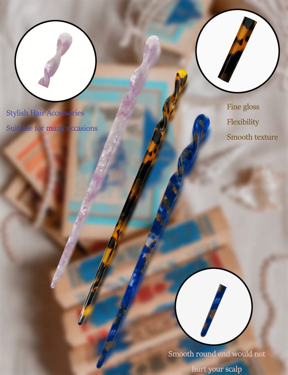 12 Pieces Acetate Hair Sticks Tortoise Shell Hairpin Leopard Shell Hair Pins Chinese Hair Sticks for buns Hair Styling Accessories Hair Chopsticks for Women Girls,12 Style Not Repeating Pattern