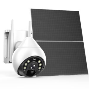 anwike solar security camera outdoor full 360°coverage - double solar panel pan tilt zoom wireless security camera with floodlights color night vision, wifi camera 2-way audio ip66 waterproof