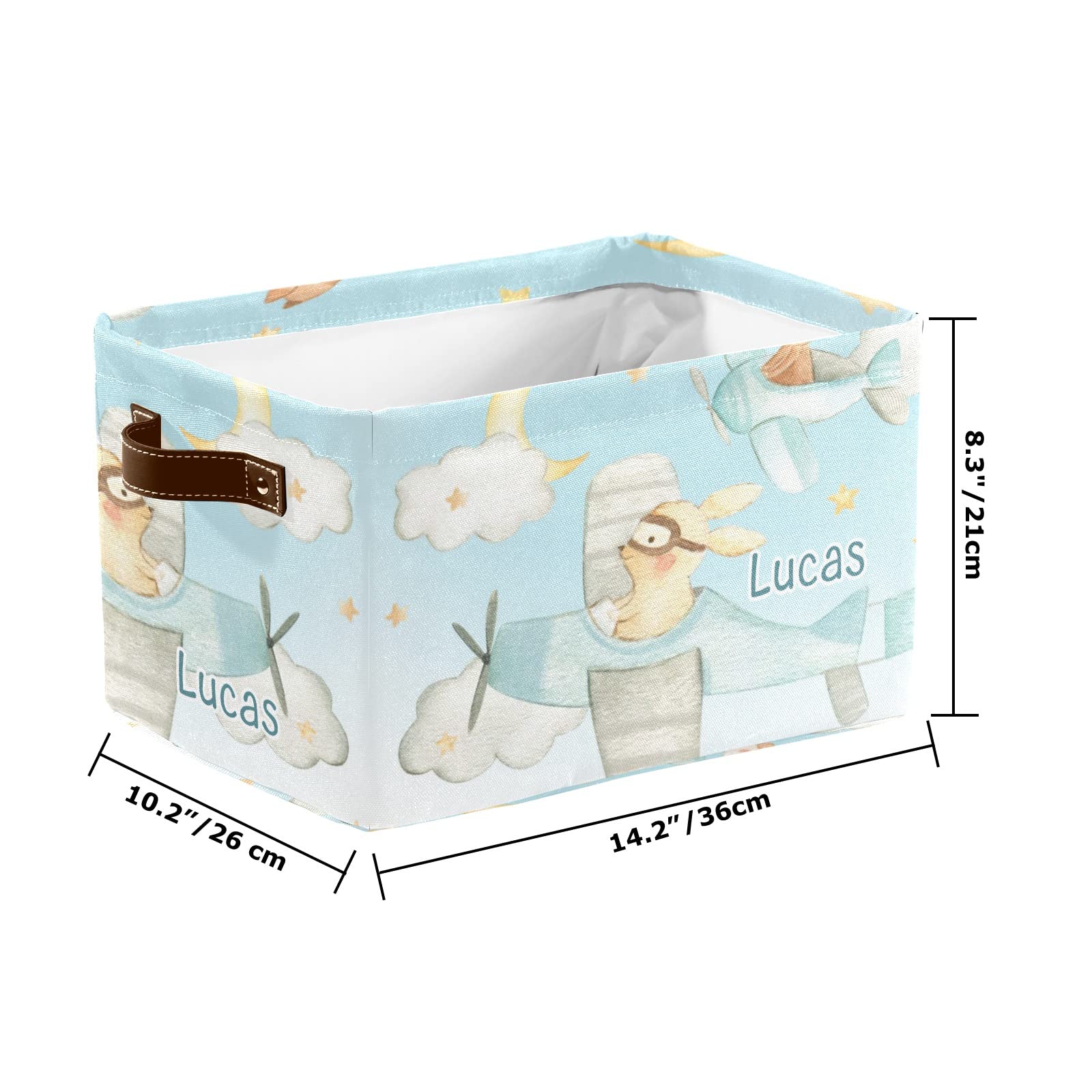 Cute Airplane Animals Personalized Storage Bins Basket Cubic Organizer with Durable Handle for Shelves Wardrobe Nursery Toy 1 Pack