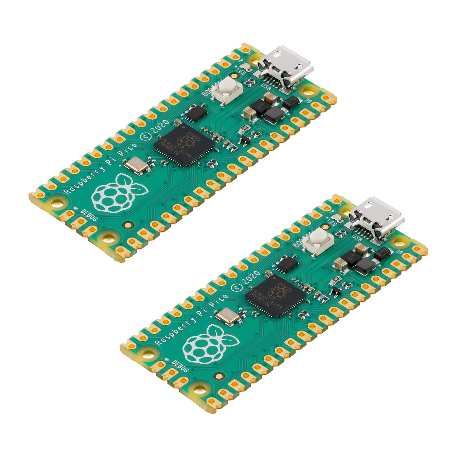 2Pcs Raspberry Pi Pico Development Board, Raspberry Pi RP2040 Dual-core ARM Cortex M0+ Processor, Running Up to 133 MHz, Support C/C++/Python, 2MB Quad SPI Flash Integrated with SPI/I2C/UART Interface