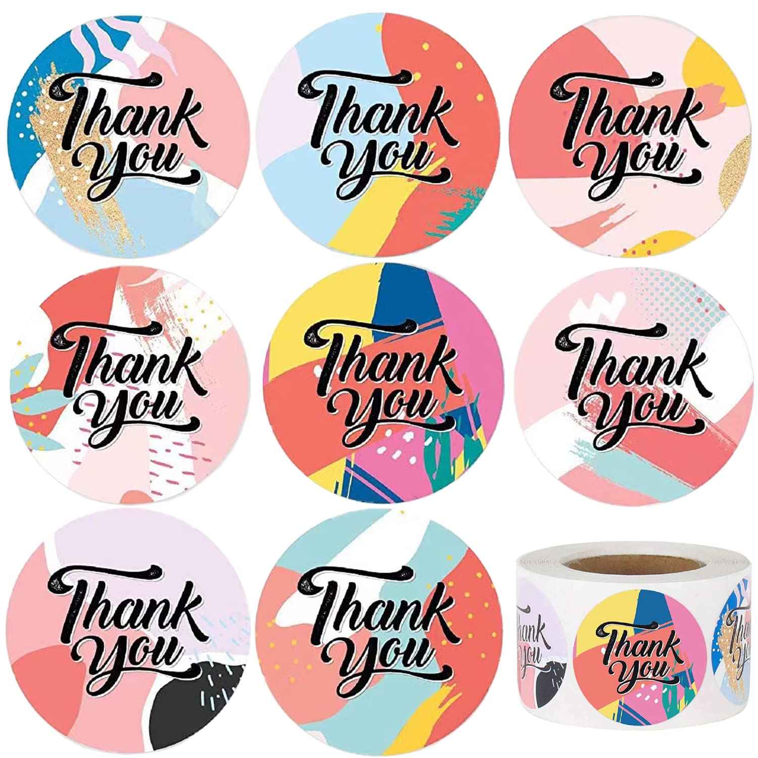 Hohamn 1.5" Thank You Stickers Roll, 500PCS Thank You Art Stickers Label for Wedding, Baby Shower, Birthday Party, Baking Packaging, Envelope Seals